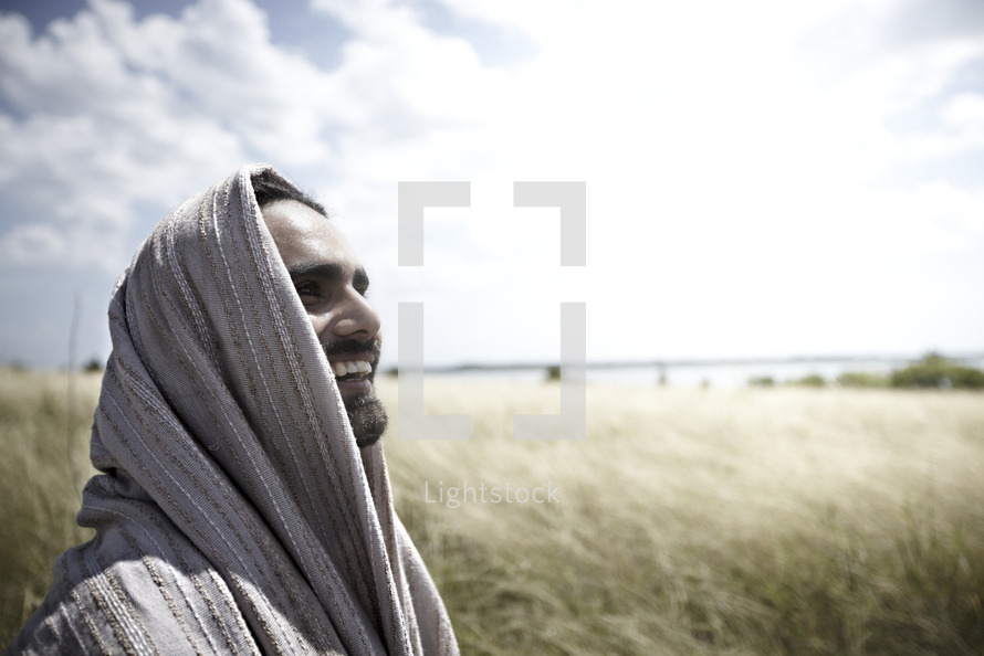 Stock Photo - Jesus smiling up to heaven by Pearl - Lightstock
