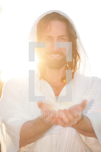 Stock Photo - Smiling jesus with outreached hands in the... by ...